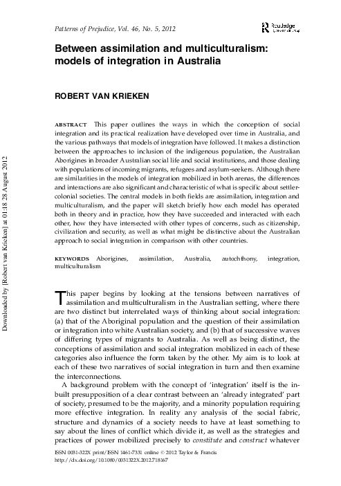 Pdf Between Assimilation And Multiculturalism Models Of Integration In Australia