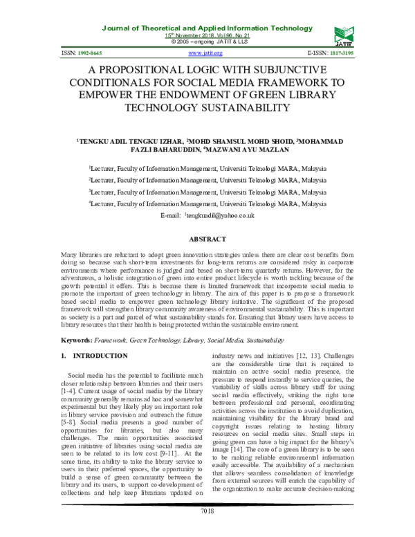 (PDF) A propositional logic with subjunctive conditionals for social media framework to empower ...