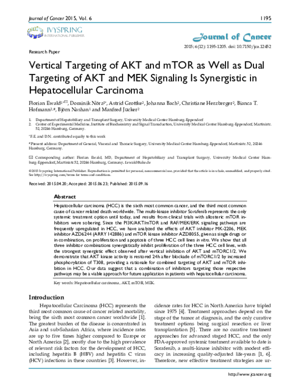 (PDF) Vertical Targeting of AKT and mTOR as Well as Dual Targeting of AKT and MEK Signaling Is ...