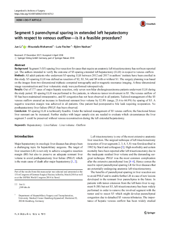 (PDF) Segment 5 parenchymal sparing in extended left hepatectomy with ...