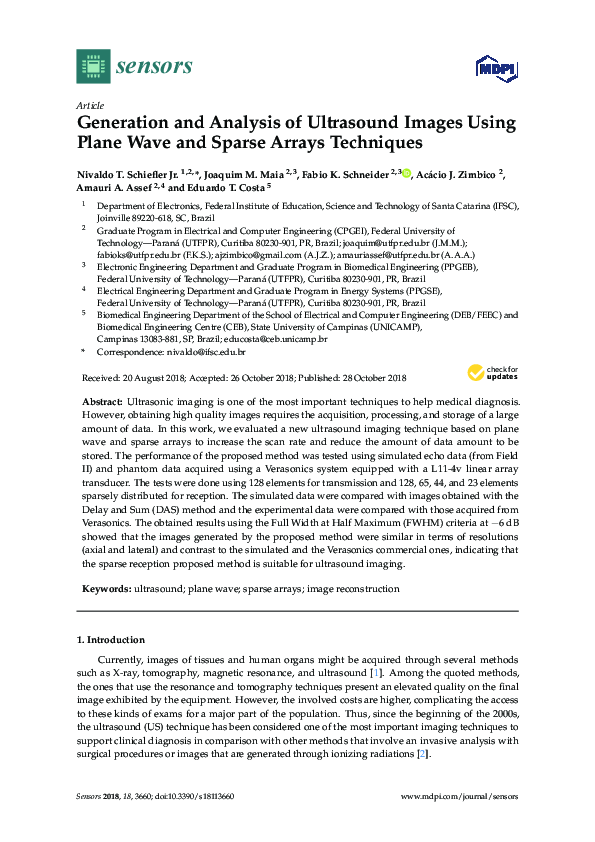 Pdf Generation And Analysis Of Ultrasound Images Using Plane Wave And Sparse Arrays Techniques