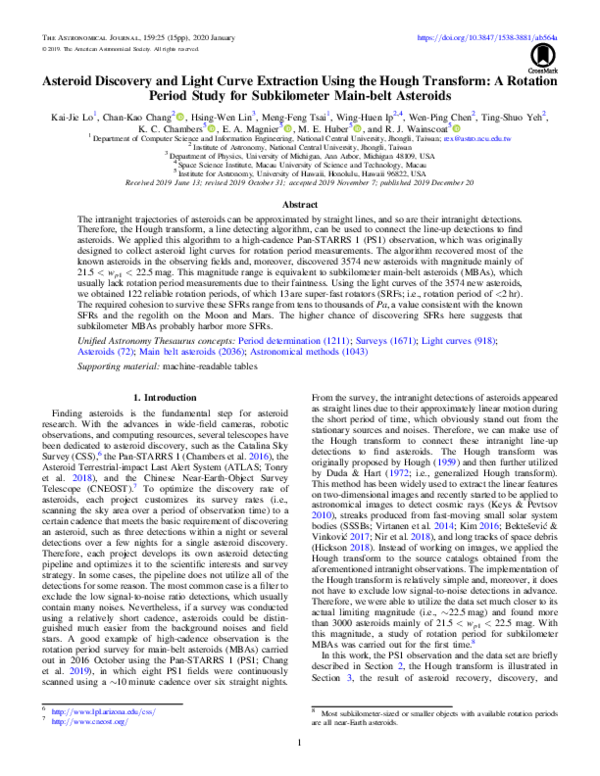 (PDF) Asteroid Discovery and Light Curve Extraction Using the Hough Transform: A Rotation Period ...