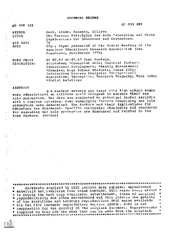 Pdf The Factors Underlying Sex Role Perception And Their Implications