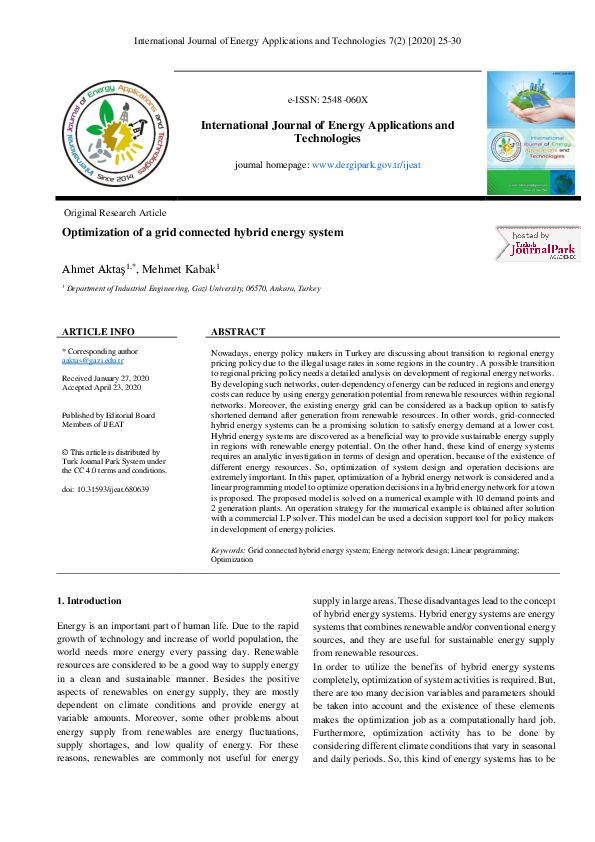 Pdf Optimization Of A Grid Connected Hybrid Energy System