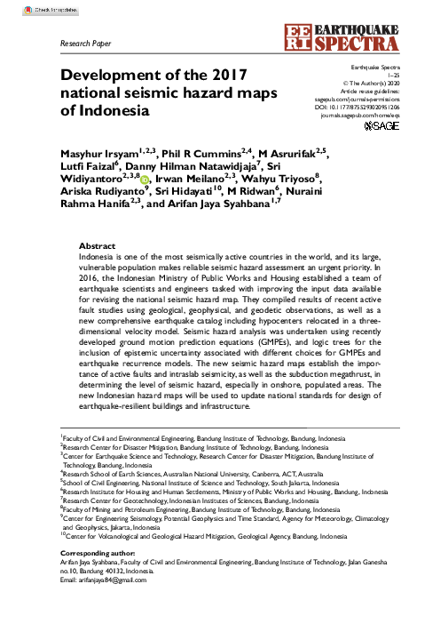 (PDF) Development of the 2017 national seismic hazard maps of Indonesia