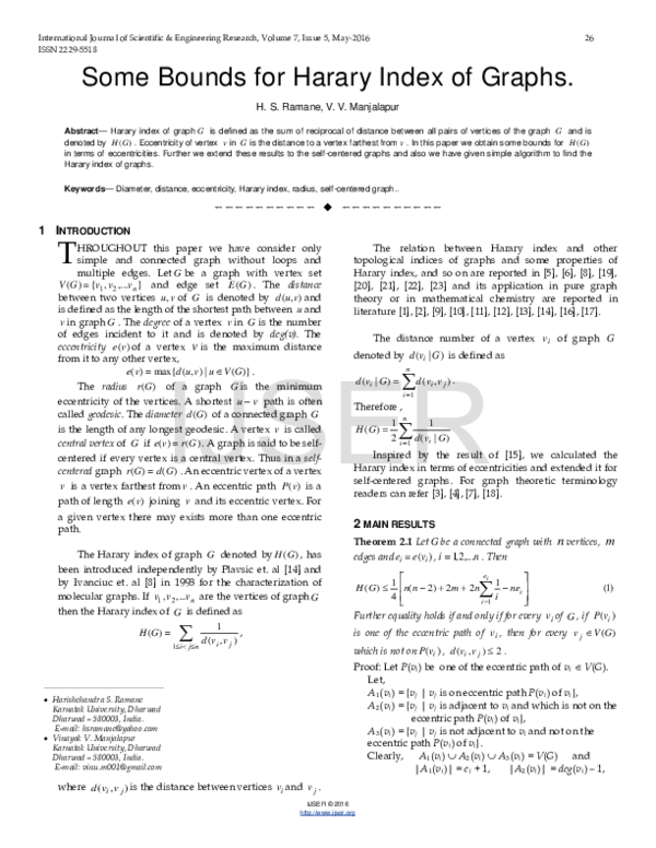 (PDF) Some Bounds for Harary Index of Graphs