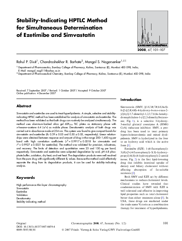 (PDF) Stability-Indicating HPTLC Method for Simultaneous Determination of Ezetimibe and ...