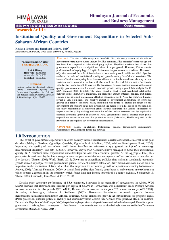 (PDF) Institutional Quality and Government Expenditure in Selected ...