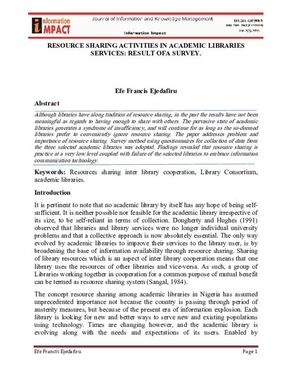 (PDF) Resource sharing activities in academic libraries services ...