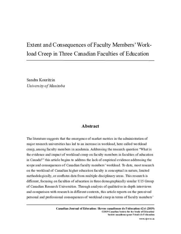 (PDF) Extent and Consequences of Faculty Members’ Workload Creep in ...