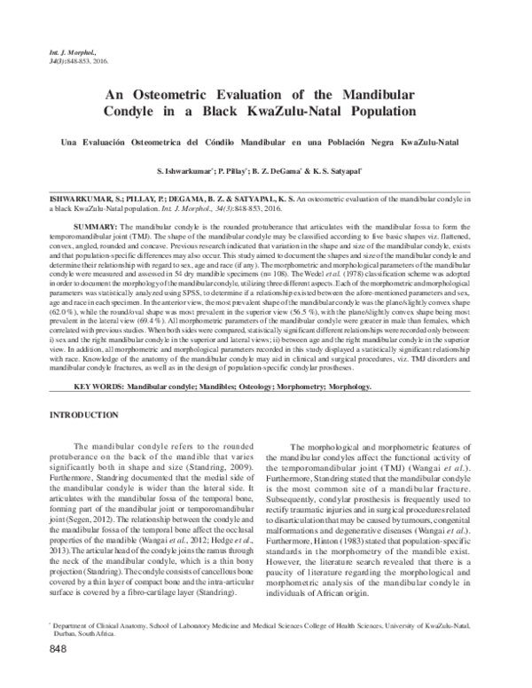 (PDF) An Osteometric Evaluation of the Mandibular Condyle in a Black ...