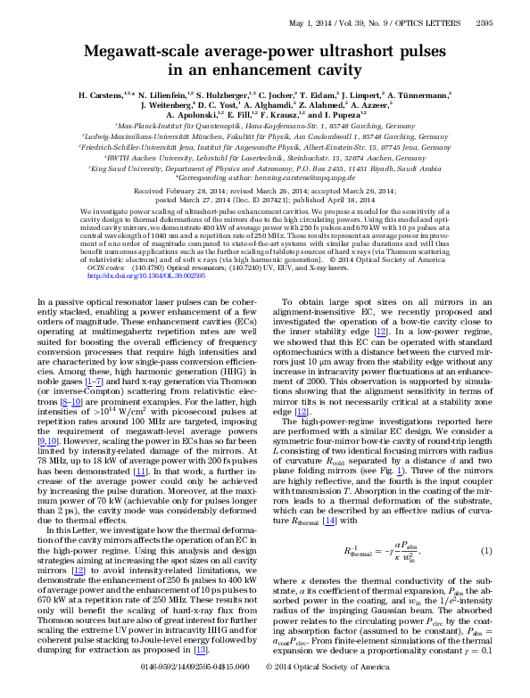 Megawatt-scale average-power ultrashort pulses in an enhancement cavity