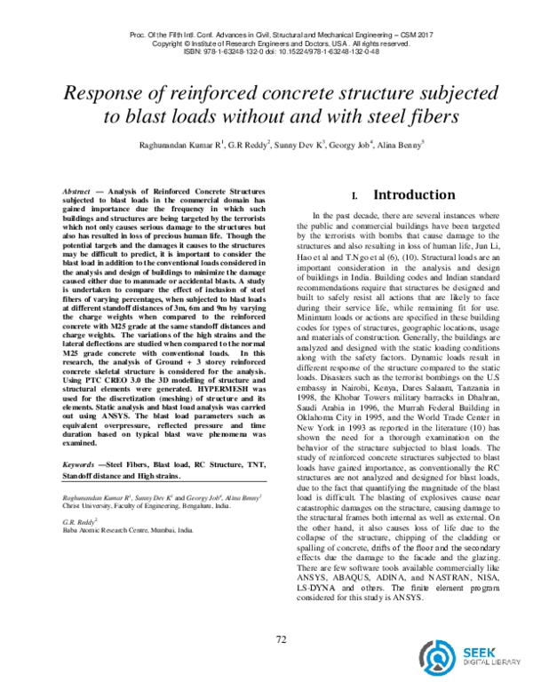 Pdf Response Of Reinforced Concrete Structure Subjected To Blast Loads Without And With Steel