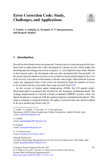(PDF) Error Correction Code: Study, Challenges, and Applications