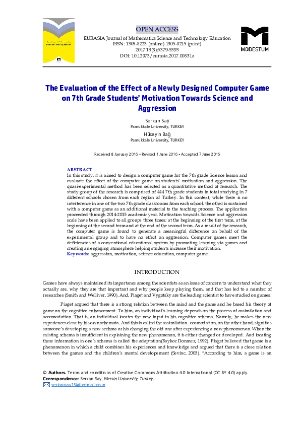 (PDF) The Evaluation of the Effect of a Newly Designed Computer Game on ...