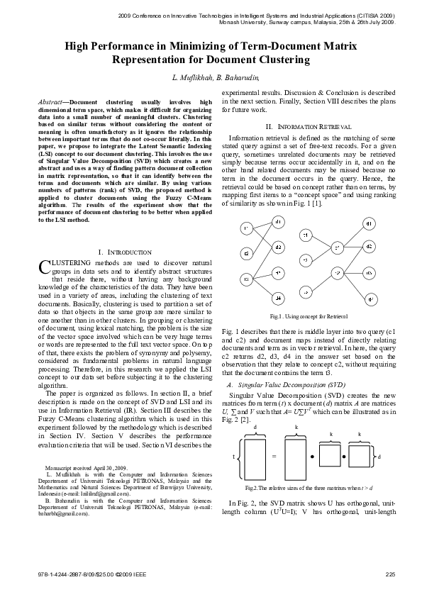 (PDF) High performance in minimizing of term-document matrix representation for document clustering