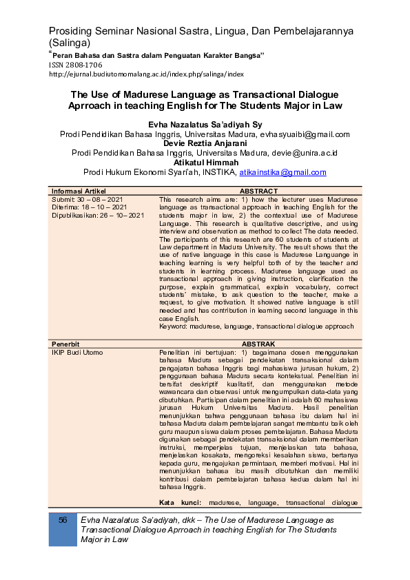 (PDF) The Use of Madurese Language as Transactional Dialogue Aprroach ...