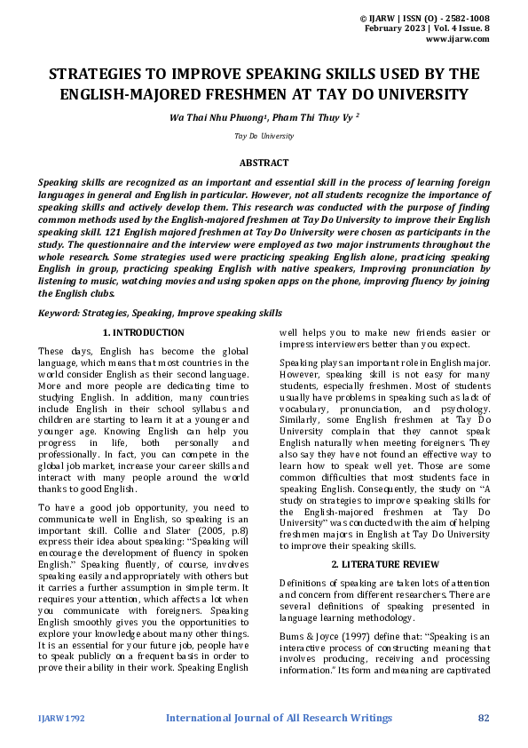(PDF) STRATEGIES TO IMPROVE SPEAKING SKILLS USED BY THE ENGLISH-MAJORED ...
