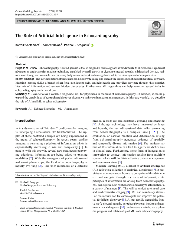 (PDF) The Role of Artificial Intelligence in Echocardiography