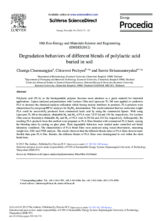 (PDF) Degradation Behaviors of Different Blends of Polylactic Acid Buried in Soil