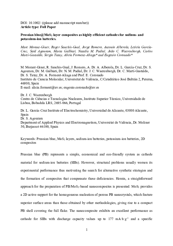 (PDF) Prussian Blue@MoS2Layer Composites as Highly Efficient Cathodes ...