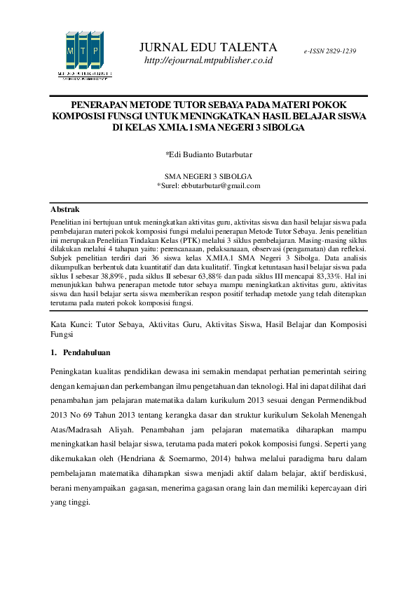 (PDF) Penerapan Metode Tutor Sebaya pada Materi Pokok Komposisi Fungsi untuk Meningkatkan Hasil ...