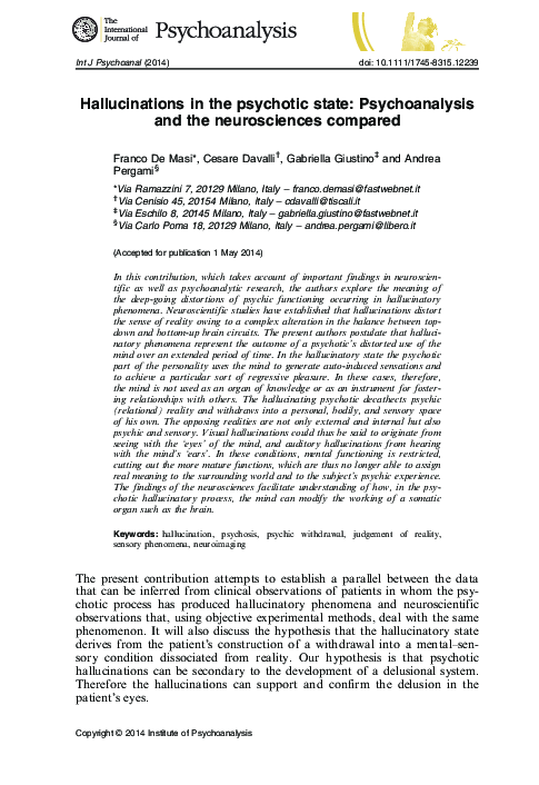 (PDF) Hallucinations in the psychotic state: Psychoanalysis and the ...