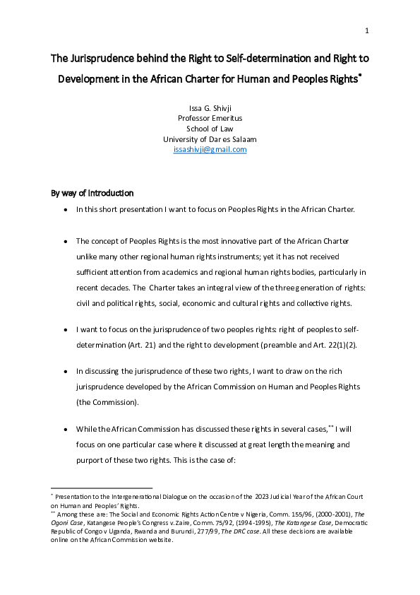 (PDF) The Jurisprudence behind the Right to Self-determination and ...