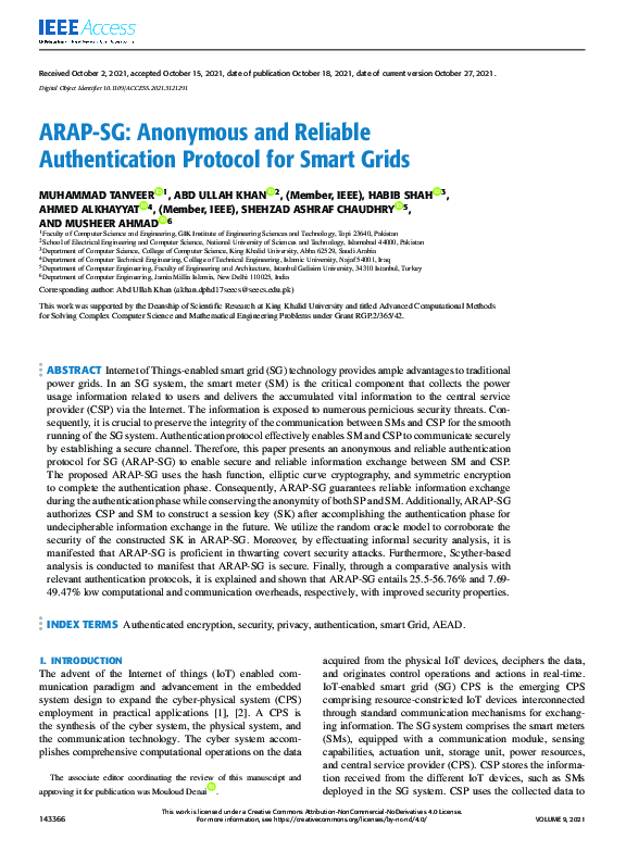 (PDF) ARAP-SG: Secure Anonymous Smart Grid Authentication