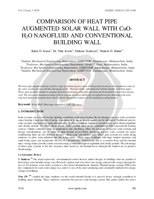 (PDF) COMPARISON OF HEAT PIPE AUGMENTED SOLAR WALL WITH CuO-H2O ...
