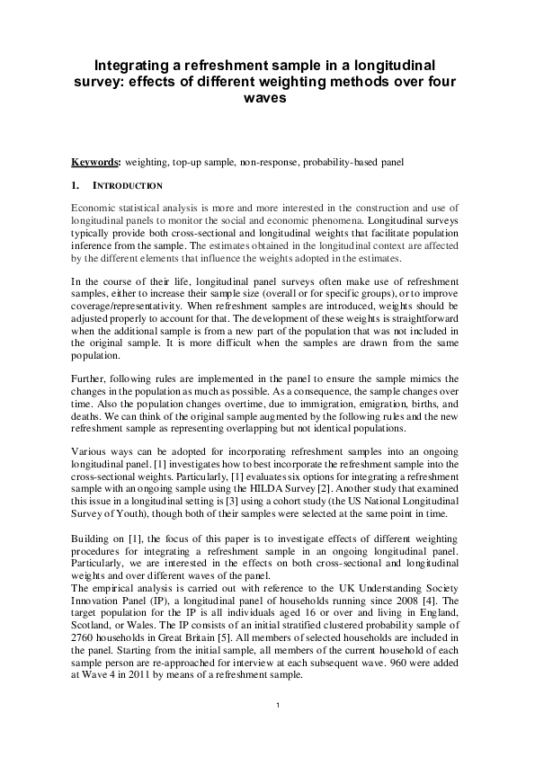 (PDF) Integrating a refreshment sample in a longitudinal survey ...