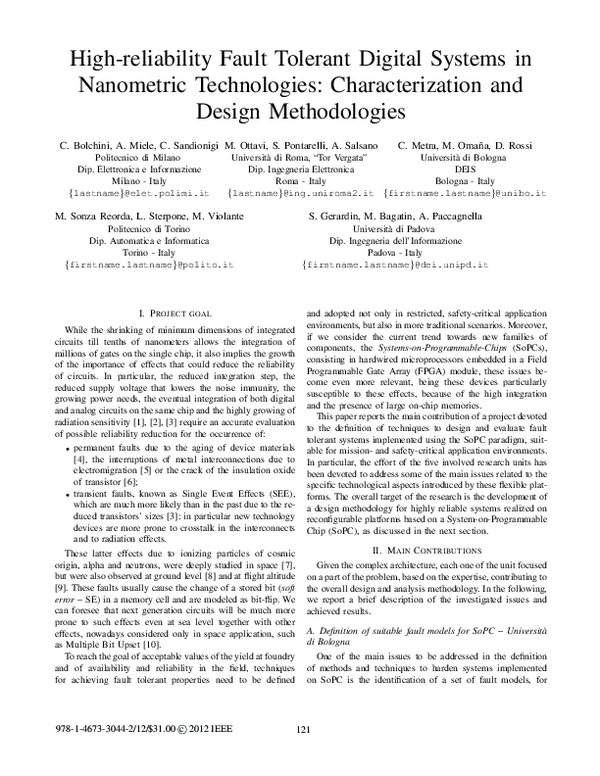 (PDF) High-reliability fault tolerant digital systems in nanometric technologies ...