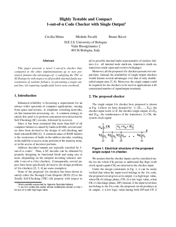 (PDF) Highly testable and compact 1-out-of-n code checker with single ...