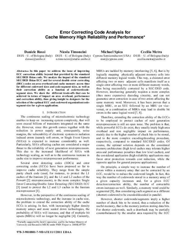 (PDF) Error correcting code analysis for cache memory high reliability ...