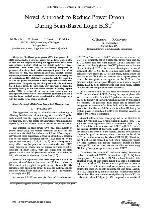 (PDF) Novel approach to reduce power droop during scan-based logic BIST | Cecilia Metra ...