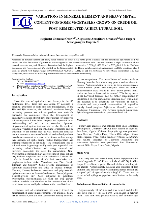 (PDF) Variations in Mineral Element and Heavy Metal Contents of Some ...