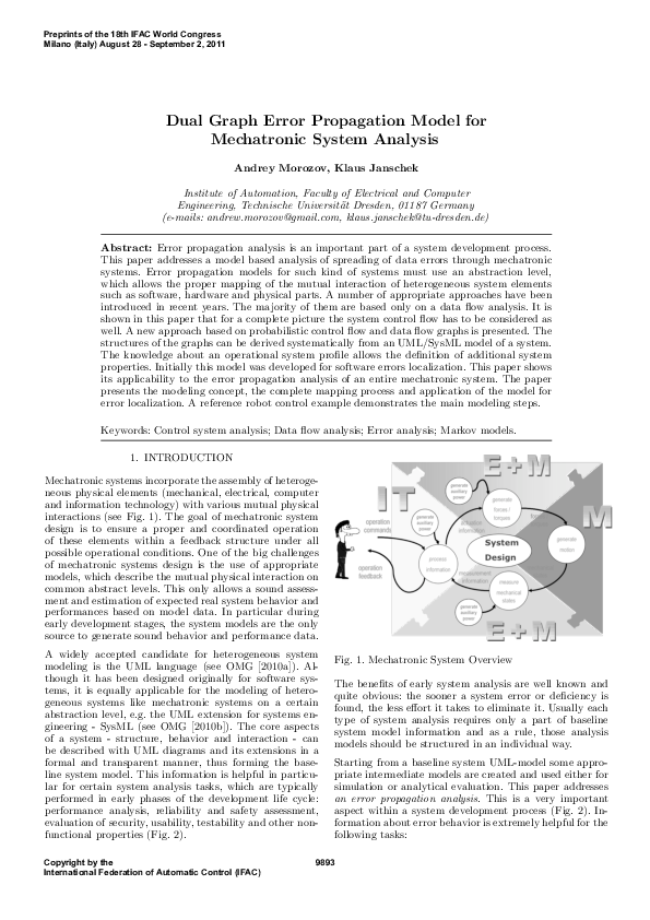 (PDF) Dual Graph Error Propagation Model for Mechatronic System Analysis