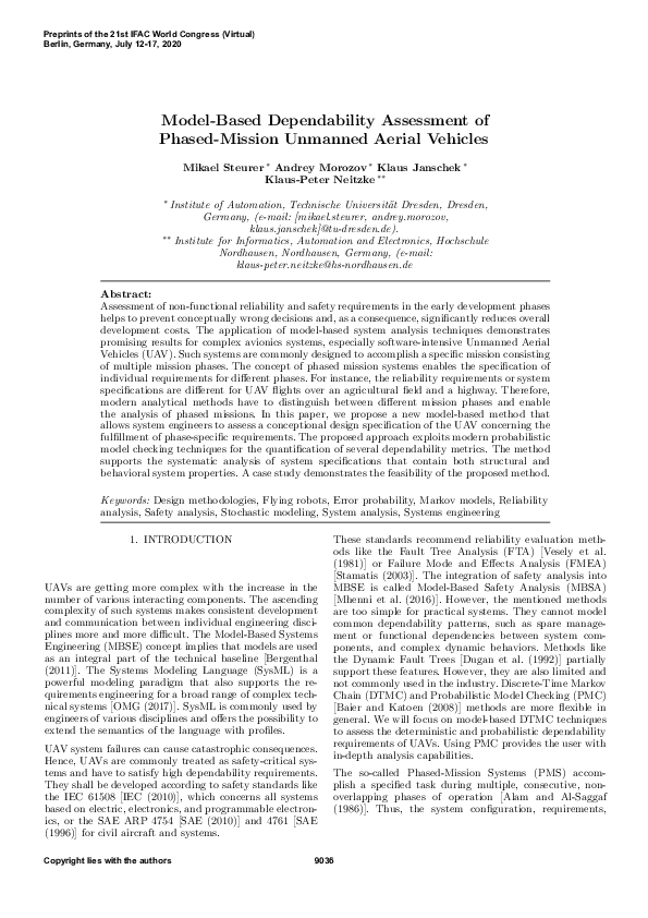 (PDF) Model-Based Dependability Assessment of Phased-Mission Unmanned Aerial Vehicles