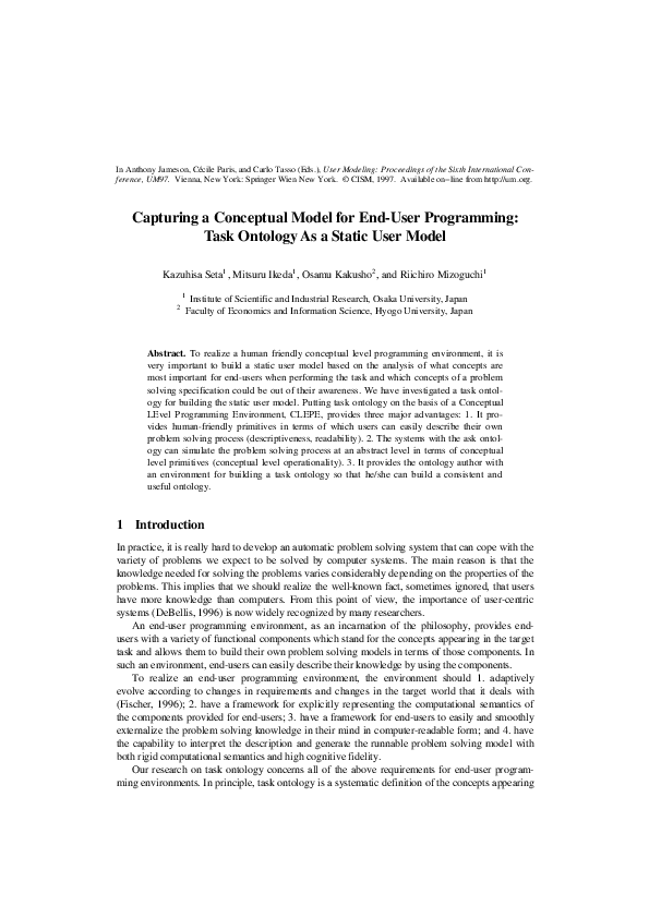 (PDF) Capturing a Conceptual Model for End-User Programming: Task Ontology As a Static User Model