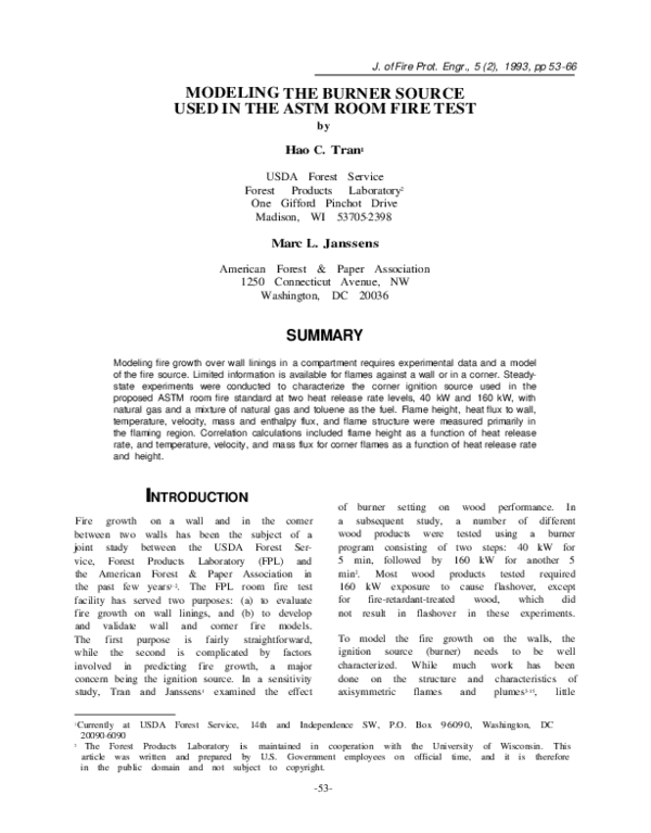 (PDF) Modeling the Burner Source Used in the ASTM Room Fire Test