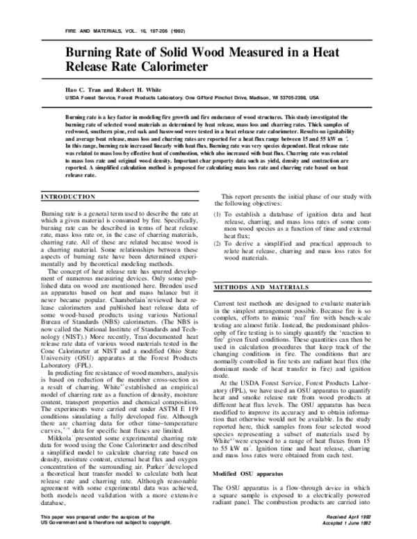 (PDF) Burning rate of solid wood measured in a heat release rate ...