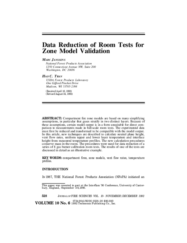 (PDF) Data Reduction of Room Tests for Zone Model Validation | hao tran ...