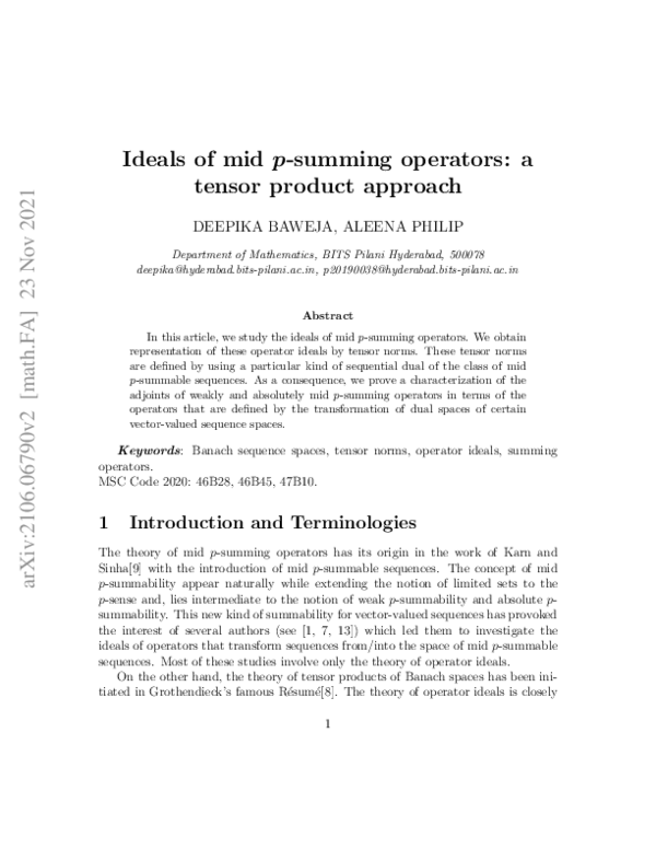 (PDF) Ideals of mid p-summing operators: a tensor product approach