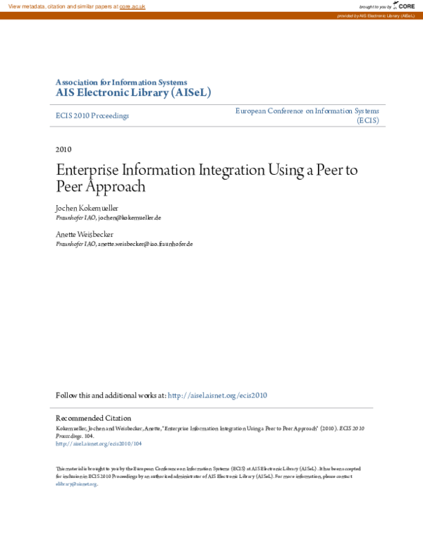 (PDF) Enterprise Information Integration Using a Peer to Peer Approach