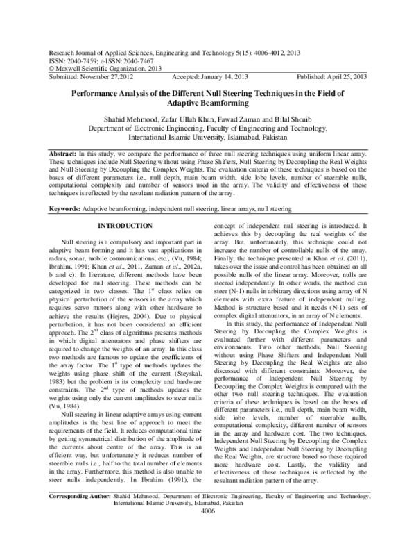 (PDF) Performance Analysis of the Different Null Steering Techniques in the Field of Adaptive ...