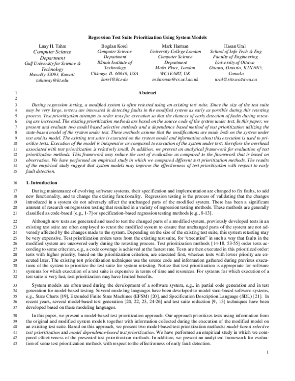 Pdf Regression Test Suite Prioritization Using System Models Luay 9831