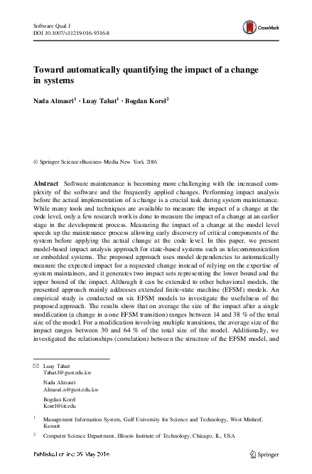 (PDF) Toward automatically quantifying the impact of a change in systems