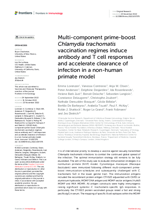 (PDF) Multi-component prime-boost Chlamydia trachomatis vaccination regimes induce antibody and ...