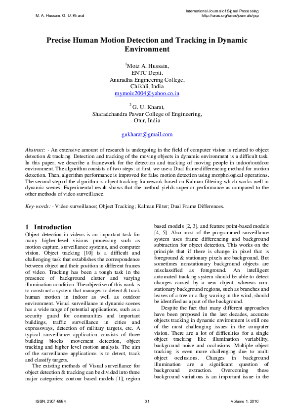 (PDF) Precise Human Motion Detection and Tracking in Dynamic Environment