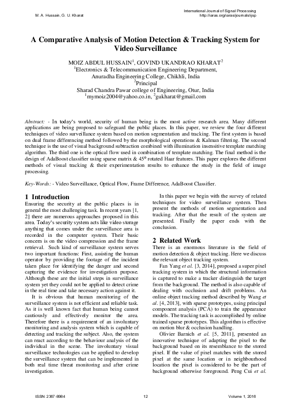(PDF) A Comparative Analysis of Motion Detection & Tracking System for Video Surveillance